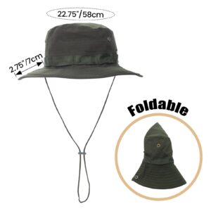 TopTie Wide Brim Bucket Boonie Hat Summer Outdoor Double-Sided Fishing Sun Cap with Chin Strap-Beige