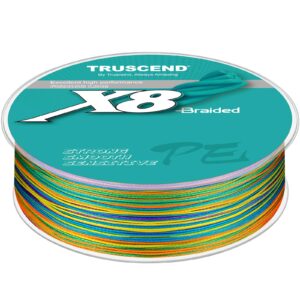 truscend x8 braided fishing line, upgraded spin braid fishing line, smooth and ultra thin braided line, fishing wire super strength and abrasion resistant, no stretch and low memory 20lb-300yds