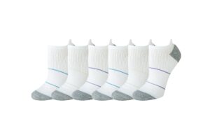 amazon essentials women's performance zone cushion athletic tab socks, 6 pairs, white, 8-12