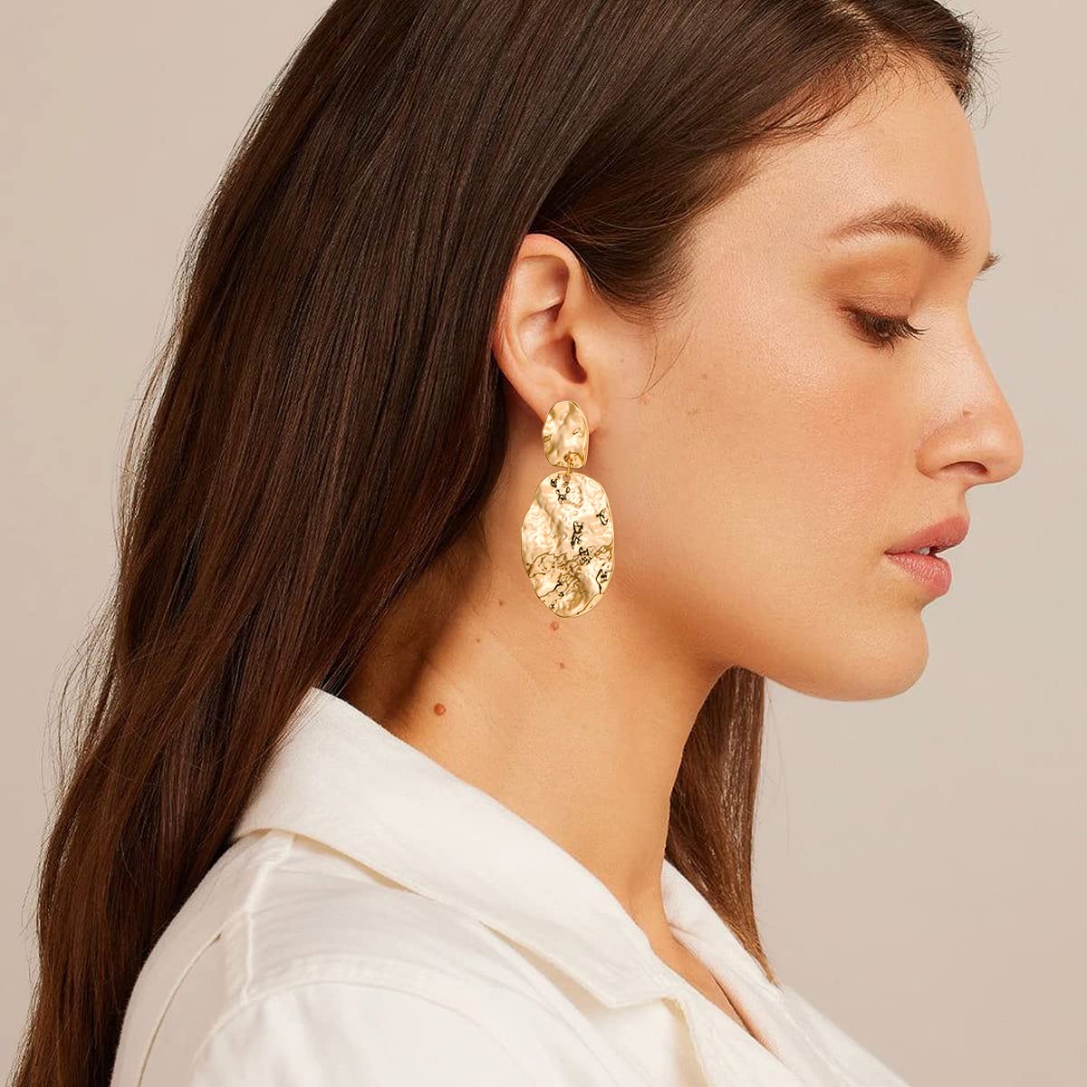 NEPULOY Gold Women Drop Dangle Earrings Hammered Statement Earrings