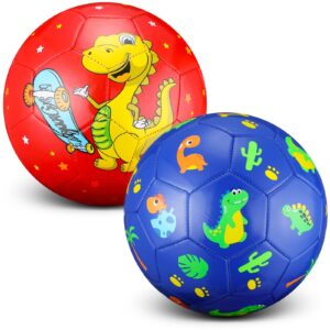 hydren 2 pcs soccer ball size 3 for boys girls cute dinosaur cartoon soccer toy soft durable sports soccer for outdoor indoor game with pump christmas back to school gift (dinosaur)