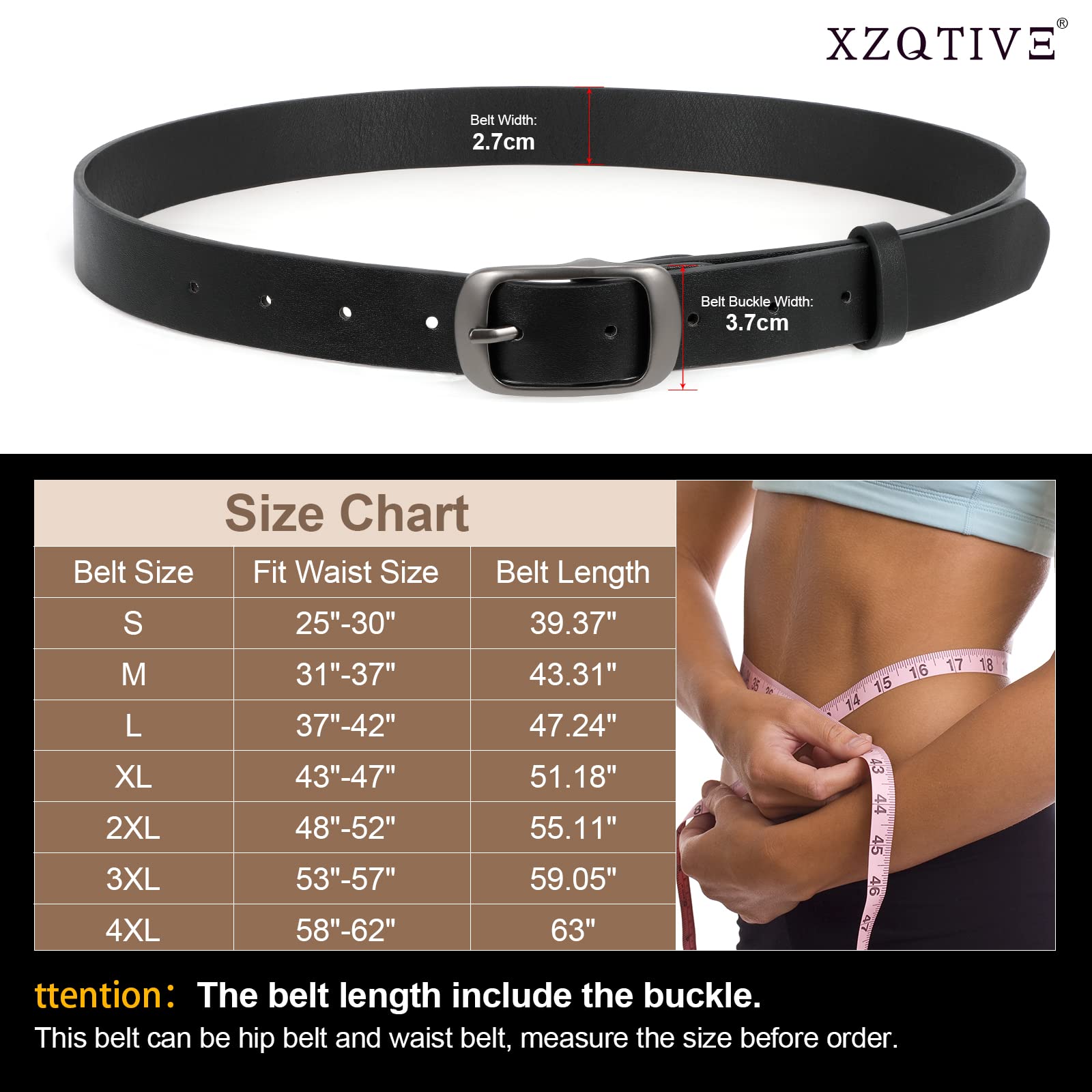 XZQTIVE 2 Pack Women Plus Size Leather Belts Fashion Cowhide Waist Belt with Solid Pin Buckle for Jeans Pants Dress