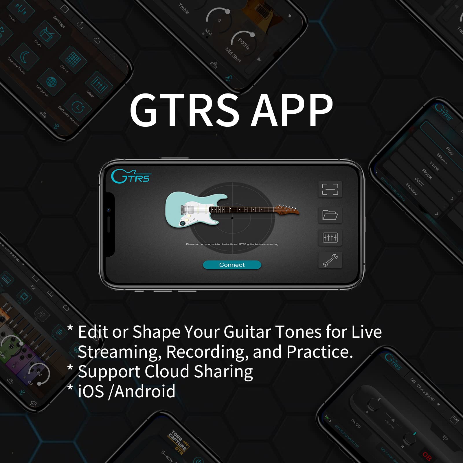 GTRS P800 Rosewood Fretboard Professional Electric Guitar Kit with Intelligent Process System Guitar Simulations Effects Drum Looper Metronome Support App Control for Recording Performance Practice