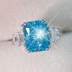 shuaiguo 925 Sterling Silver London Blue Topaz Women's Engagement Ring 14K White Gold Women's Solitaire Ring