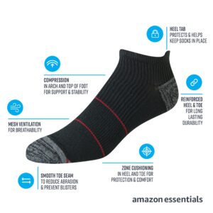 Amazon Essentials Men's Performance Zone Cushion Athletic Tab Socks, 6 Pairs, White, 6-12