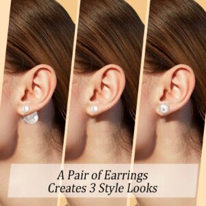 RIMGORIS Double-Sided White Pearl Hollow Zircon White Gold Plated Silver Stud Earrings for Women