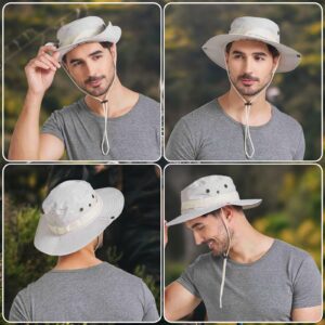 TopTie Wide Brim Bucket Boonie Hat Summer Outdoor Double-Sided Fishing Sun Cap with Chin Strap-Beige