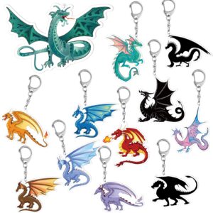 2.4 inch dragon keychain for kids dragon party favor acrylic dragon key ring dinosaur key chains fire sunshine glory dinosaur key ring car handbag wallet jewelry gifts for kid, assorted style (12 pcs)