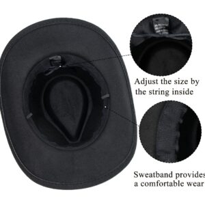 Black Cowboy Cowgirl Hat for Women Men Western Style Wide Brim Felt Fedora Panama Hat with Detachable Belt Buckle