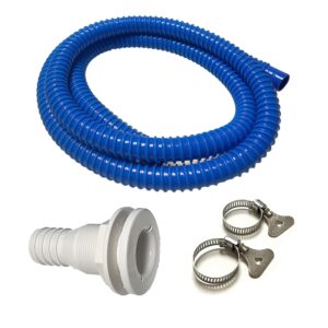 3/4 inch dia bilge pump hose, bilge pump kit, 6.5 ft hose, premium quality kinkfree flexible pvc hose, package include thru hull fitting and 2 stainless steel clamps blue