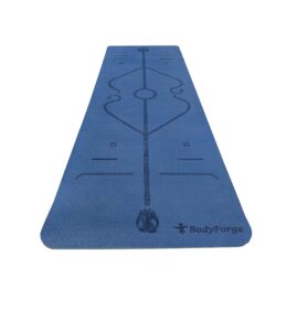 bodyforge yoga mat thick exercise mat thick 8mm tpe eco-friendly with alignment marks non-slip extra thick high-density for women men workout pilates (blue/light blue)