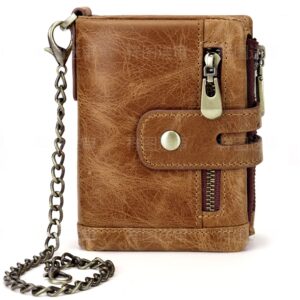 alkenred vintage small women's wallet rfid blocking chain ladies purse leather (brown)