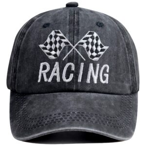 checkered flags race car hat for men women, embroidered adjustable racing flag baseball cap gifts, racing car enthusiast, birthday race car party supplies, sport events