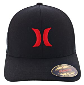 hurley men's one & only flexfit hat, black/red large/x-large