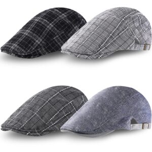 jadive 4 pcs newsboy hats for men cotton flat cap adjustable breathable cap for men newsboy driving hunting hat newsboy hat