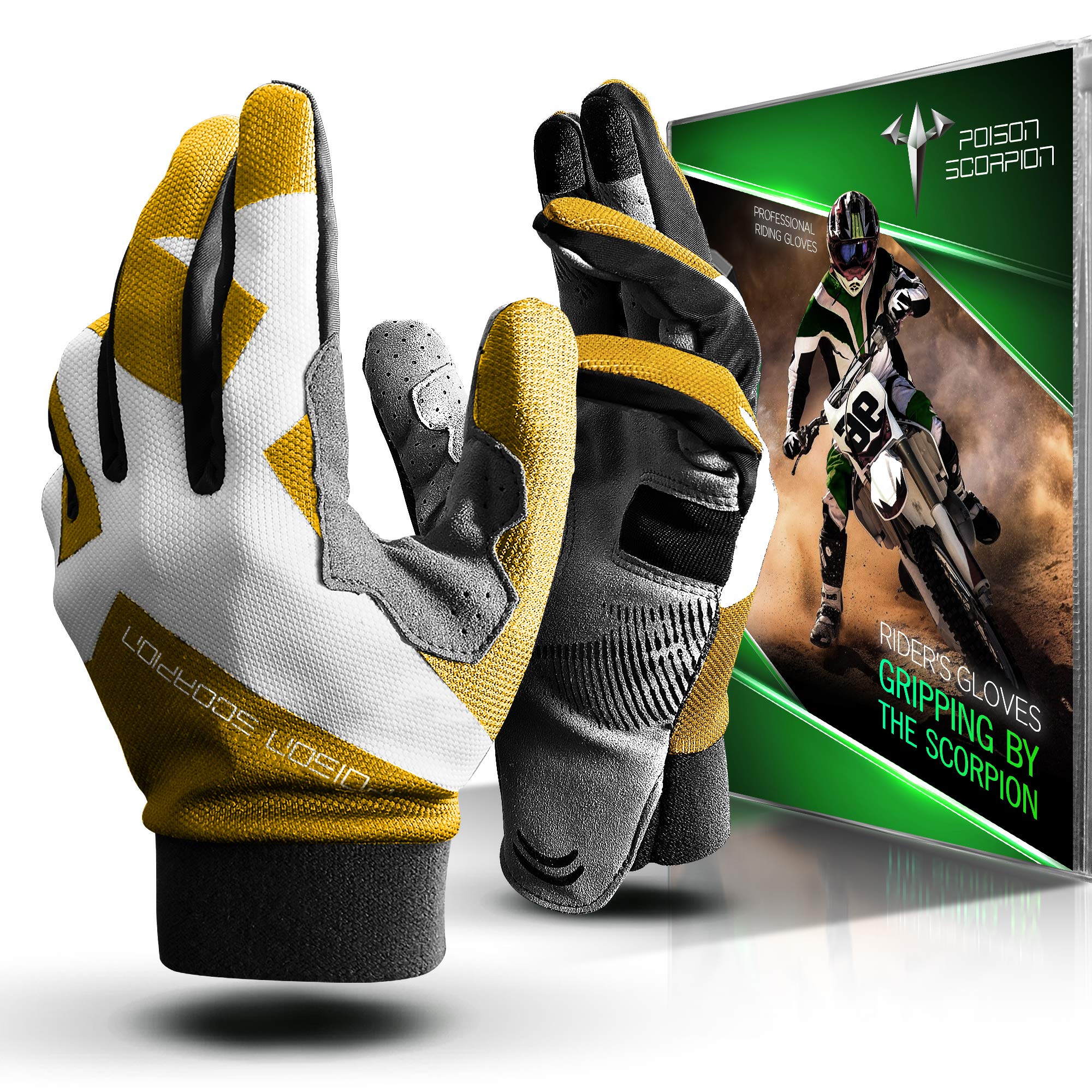 POISON SCORPION Dirt Bike Gloves, Motorcycle Gloves for Men Women Outdoor Sports Full Finger Gold M fit Motocross MX BMX MTB ATV UTV Mountain Bicycle Cycling Biking Riding