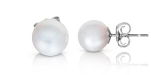 bella leora round white aaa freshwater real pearl earrings - great holiday gift for women - 14k white gold with genuine cultured pearls, 7mm-7.5mm hypoallergenic