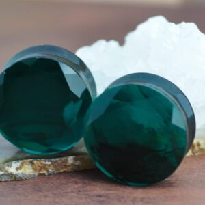 Pair of Seafoam Green Faceted Glass Double Flare Plugs (PG-569) (1/2" (12mm))