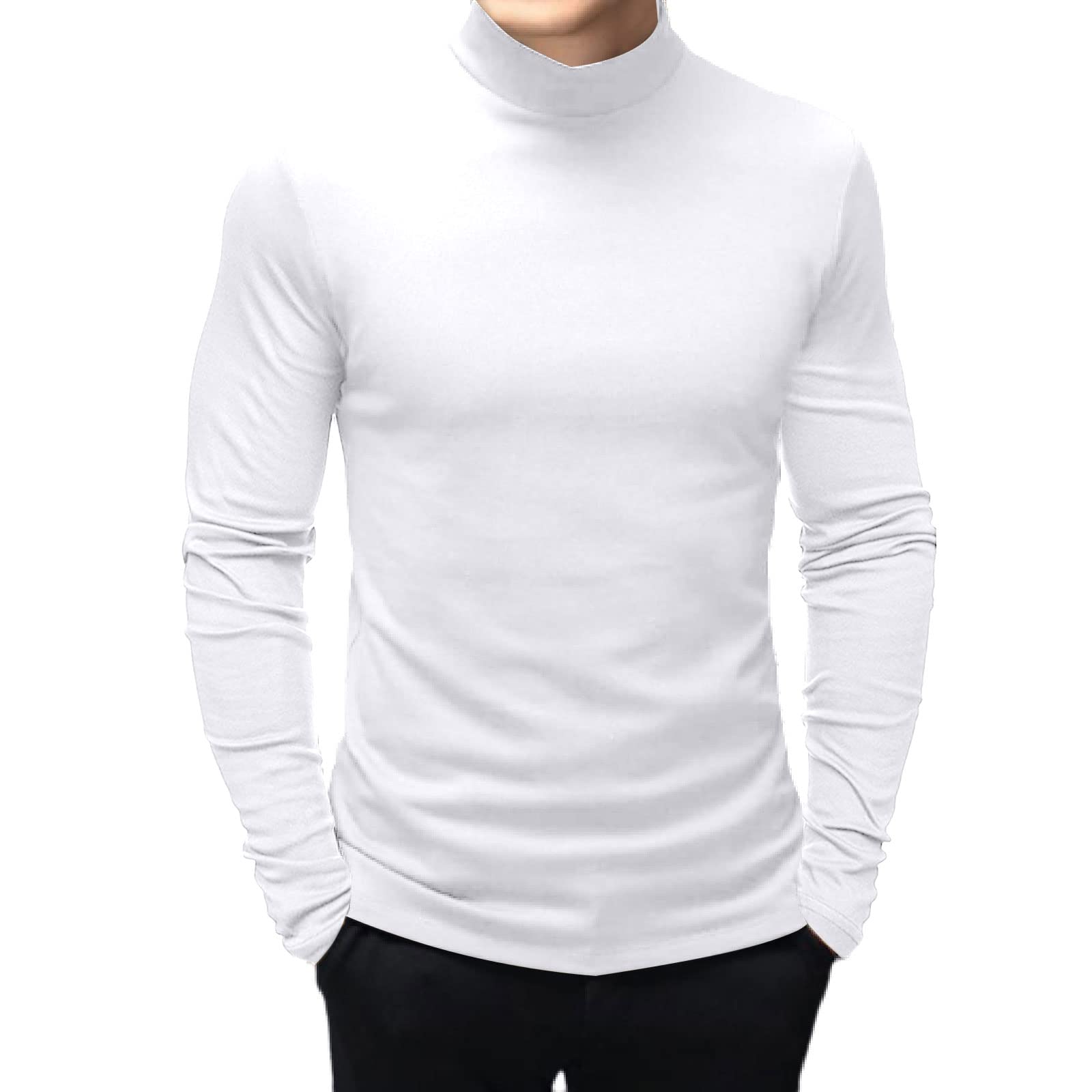 Rela Bota Mens Fashion T-Shirts Mock Turtleneck Undershirts Thermal Underwear Long Sleeve Slim Fit Stretch Basic Pullover White