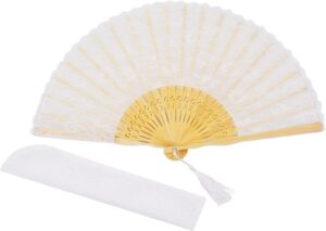 womens multi color handmade cotton lace folding hand fan (black-a) (white)