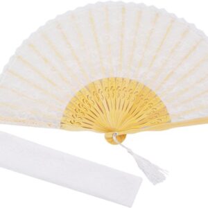 Womens Multi Color Handmade Cotton Lace Folding Hand Fan (Black-A) (White)