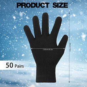 Seematn 50 Pairs Bulk Winter Magic Gloves, Knitted Winter Warm Gloves, Thick Knit Gloves for Adult Men Women Homeless Unisex (Black)