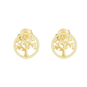 14k gold tree of life stud earrings for women, real yellow gold life tree earrings for family, solid gold jewelry for ladies mom