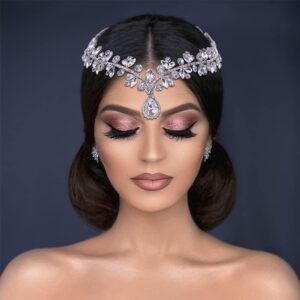 azaleas bridal crystal rhinestone headband for women, hair comb with headdress chain and head jewelry hair pieces