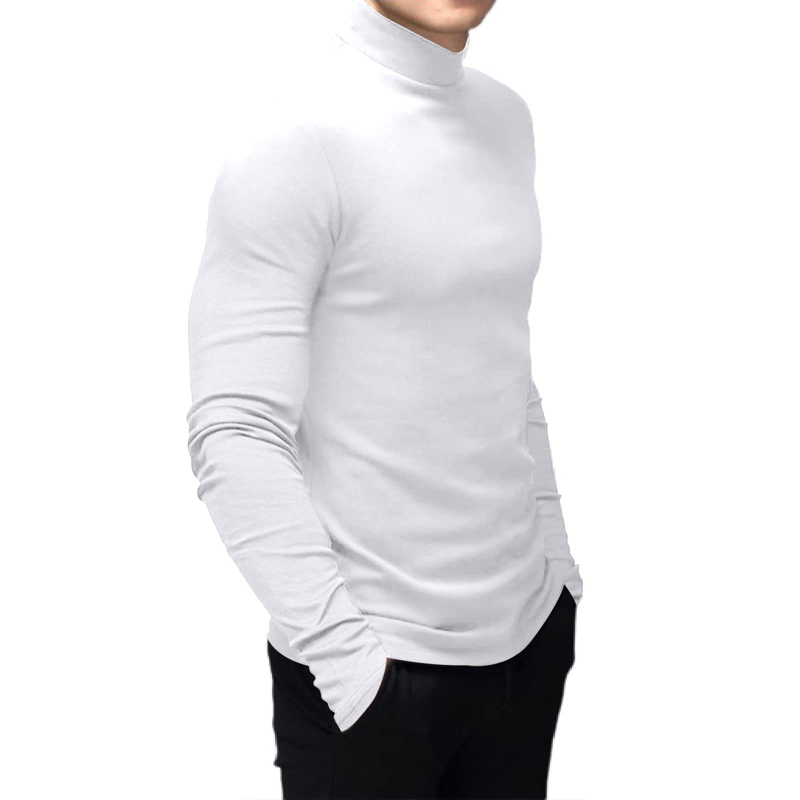 Rela Bota Mens Fashion T-Shirts Mock Turtleneck Undershirts Thermal Underwear Long Sleeve Slim Fit Stretch Basic Pullover White