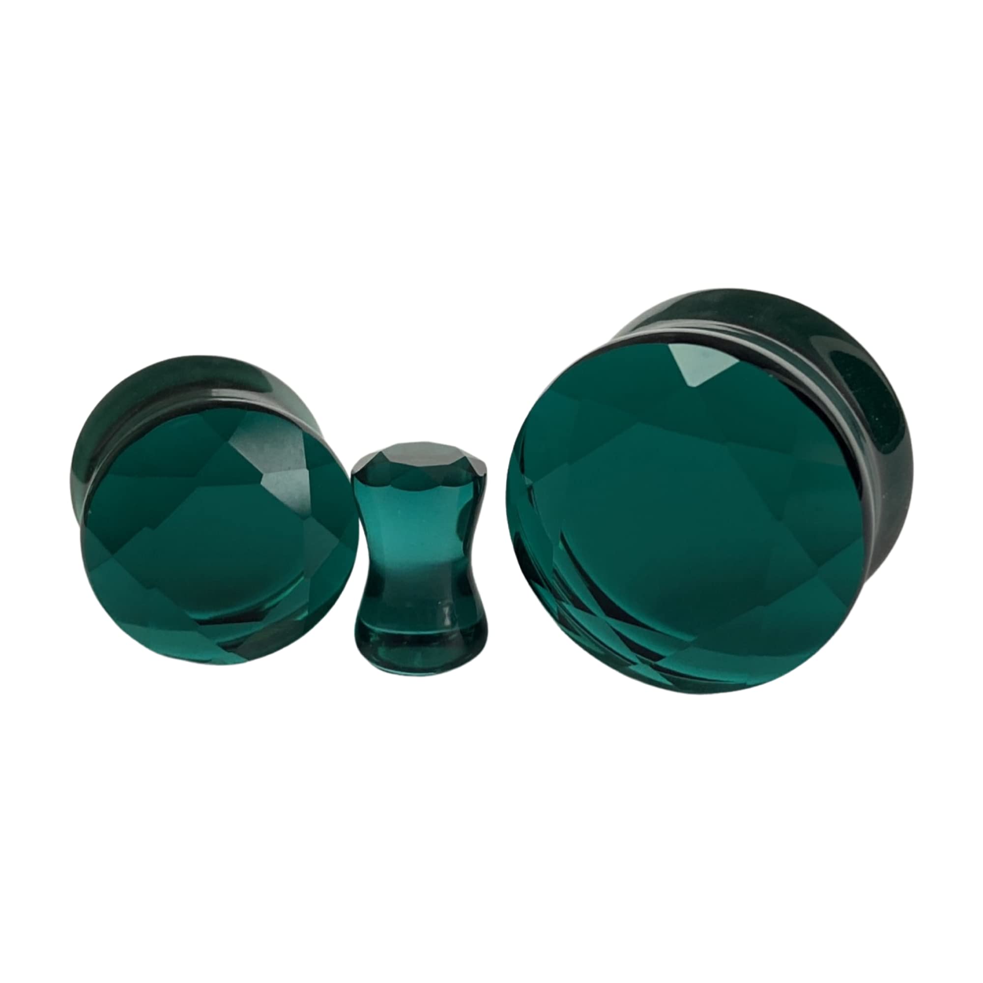 Pair of Seafoam Green Faceted Glass Double Flare Plugs (PG-569) (1/2" (12mm))