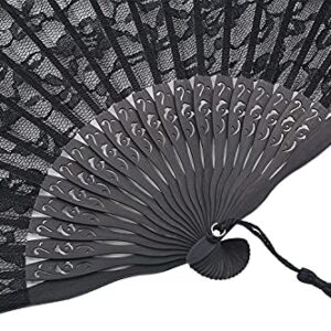 Womens Multi Color Handmade Cotton Lace Folding Hand Fan (Black-A) (Black)