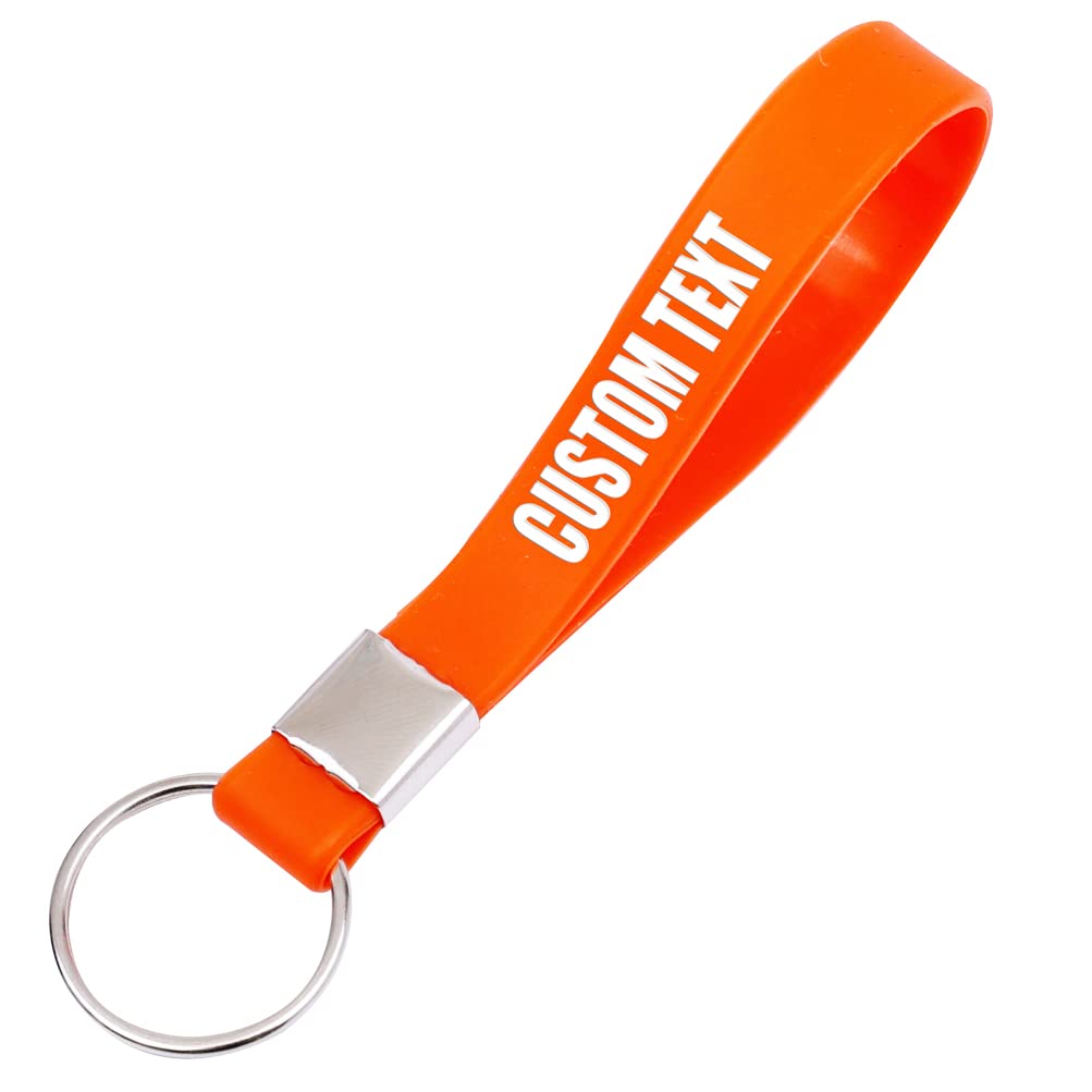 50 Custom Silicone Keychains - Personalized Rubber Keyrings for Party Favors, Events, Awareness, Motivation (Orange)