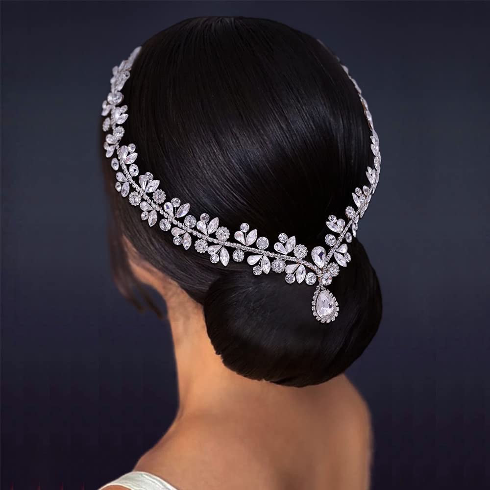 azaleas Bridal Crystal Rhinestone Headband for Women, Hair Comb with Headdress Chain and Head Jewelry Hair Pieces