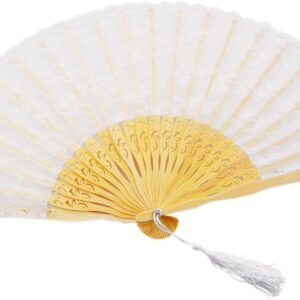 Womens Multi Color Handmade Cotton Lace Folding Hand Fan (Black-A) (White)