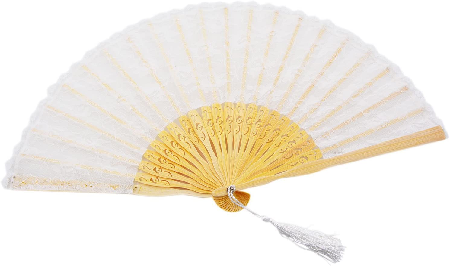 Womens Multi Color Handmade Cotton Lace Folding Hand Fan (Black-A) (White)