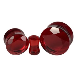 pair of red faceted glass double flare plugs (pg-568) (2g (6mm))