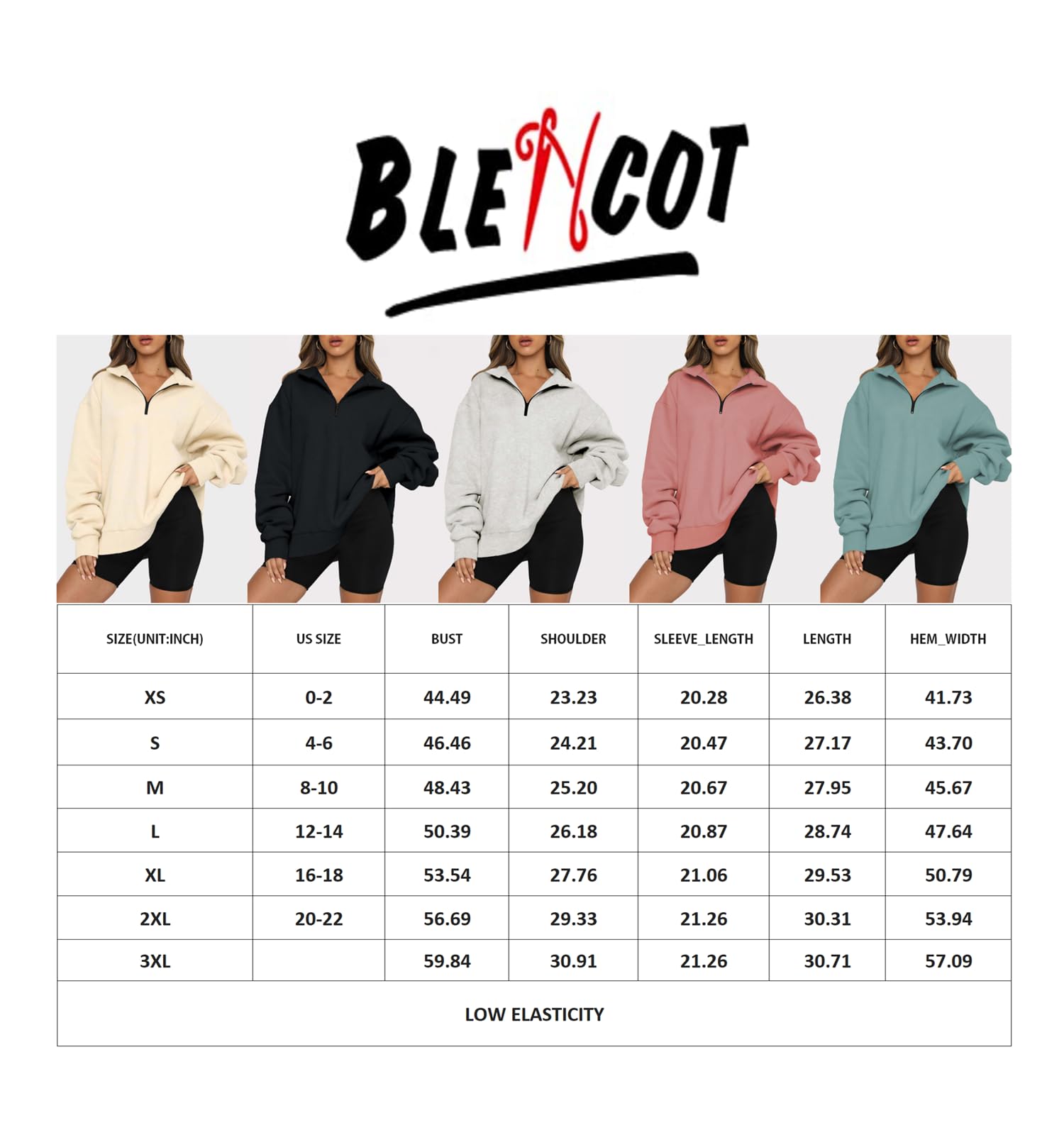 BLENCOT Women Half Zip Oversized Sweatshirts Long Sleeve Solid Color Drop Shoulder Fleece Workout Pullover Gray L