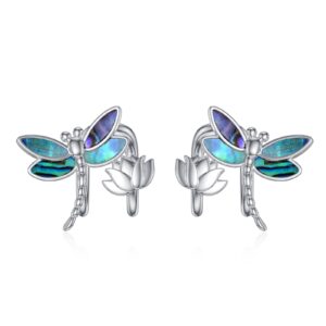 dragonfly ear cuffs for non pierced ears sterling silver cuff earrings with abalone shell, dragonfly gifts for women