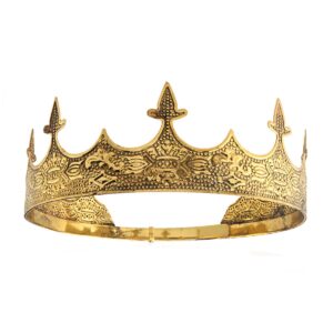 crown hair jewelry royal king diadem men metal big tiaras for wedding prom bridal party halloween costume christmas gifts(dark gold)