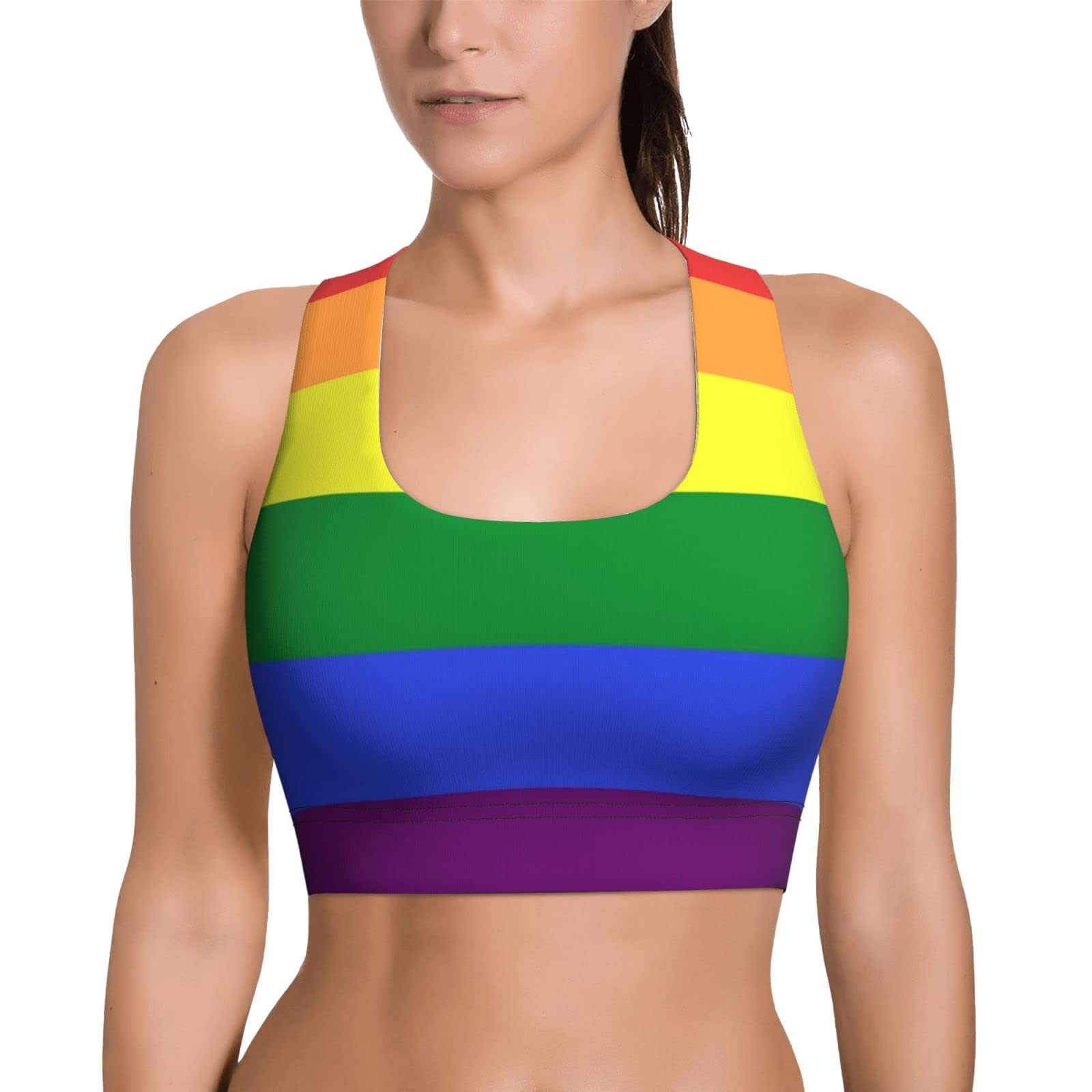 Women's Comfort LGBT Pride Rainbow Flag Fit Yoga Bras Athletic Tank for Training Exercise Sports Bra for Workout, Fitness