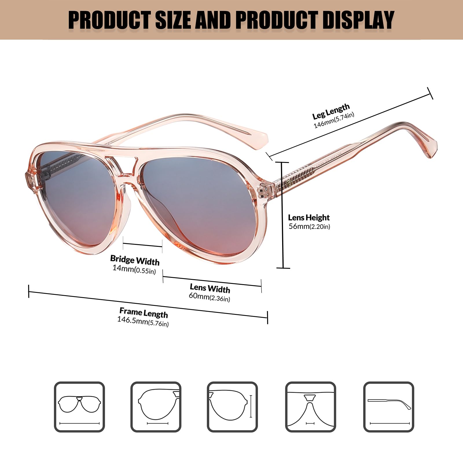 DUCO Retro Aviator Polarized Sunglasses Women Men Vintage Double Bridge Sun Glasses Classic Shades DC1208