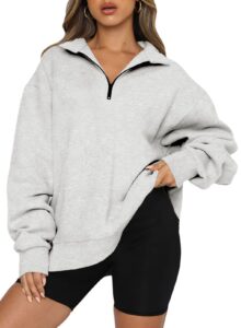 blencot women half zip oversized sweatshirts long sleeve solid color drop shoulder fleece workout pullover gray l