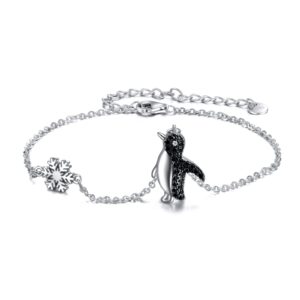 yafeini penguin bracelet 925 sterling silver penguin snowflake bracelet penguin jewelry for women penguin lover gifts