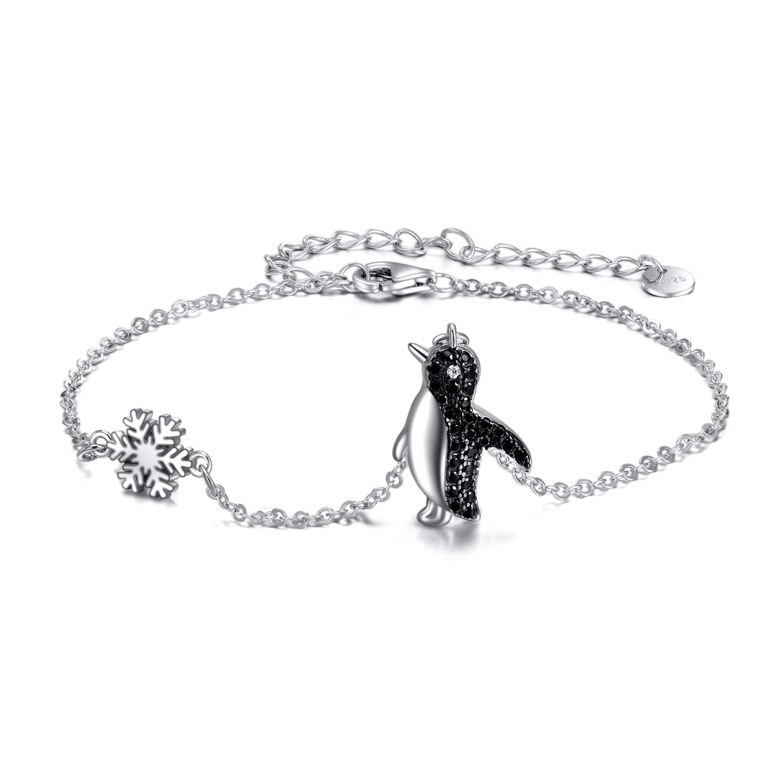 YAFEINI Penguin Bracelet 925 Sterling Silver Penguin Snowflake Bracelet Penguin Jewelry for Women Penguin Lover Gifts