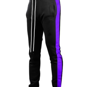 SCREENSHOT-S41700 Mens Hip Hop Premium Slim Fit Comfort Track Pants - Athletic Fitness Fashion Urban Lifestyle Streetwear Bottoms-Black/Purple-Large