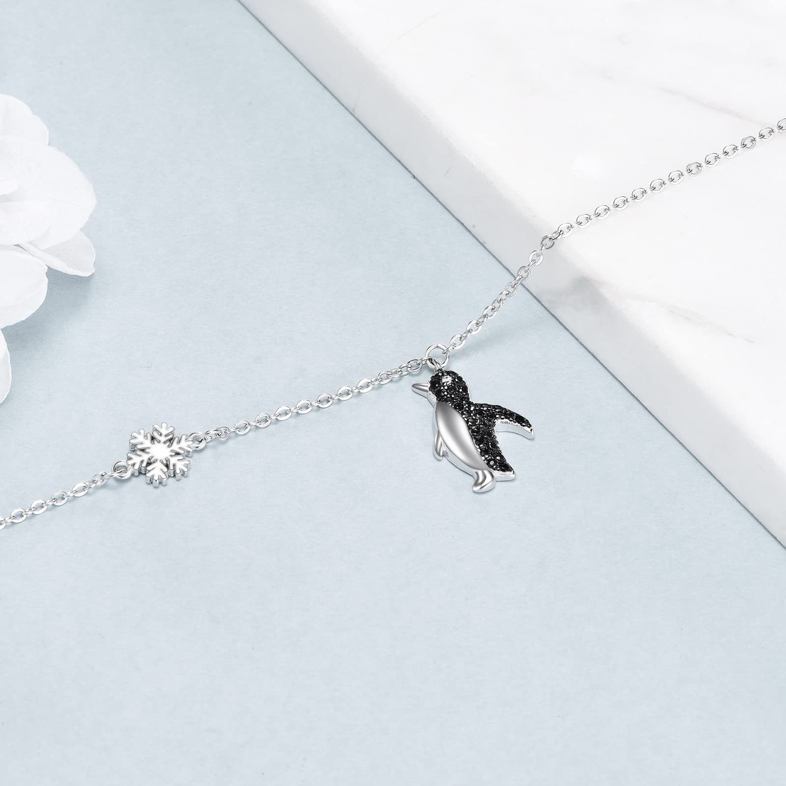 YAFEINI Penguin Bracelet 925 Sterling Silver Penguin Snowflake Bracelet Penguin Jewelry for Women Penguin Lover Gifts