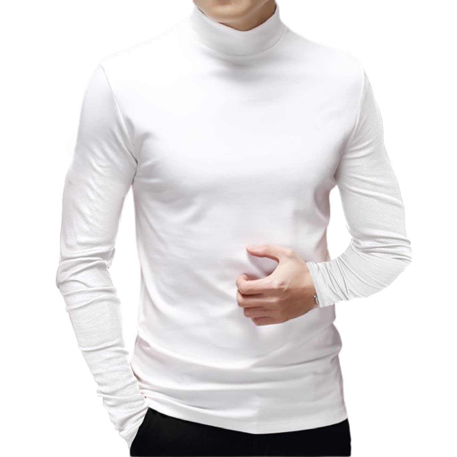 Rela Bota Mens Fashion T-Shirts Mock Turtleneck Undershirts Thermal Underwear Long Sleeve Slim Fit Stretch Basic Pullover White