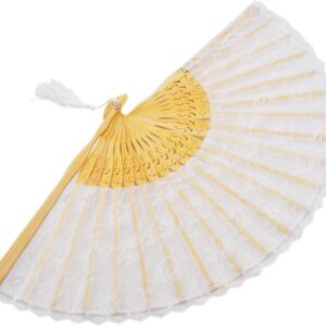 Womens Multi Color Handmade Cotton Lace Folding Hand Fan (Black-A) (White)