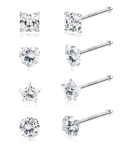 sllaiss 8pcs 20g sterling silver nose rings studs for women assorted shapes cz nose studs set nose piercing jewelry