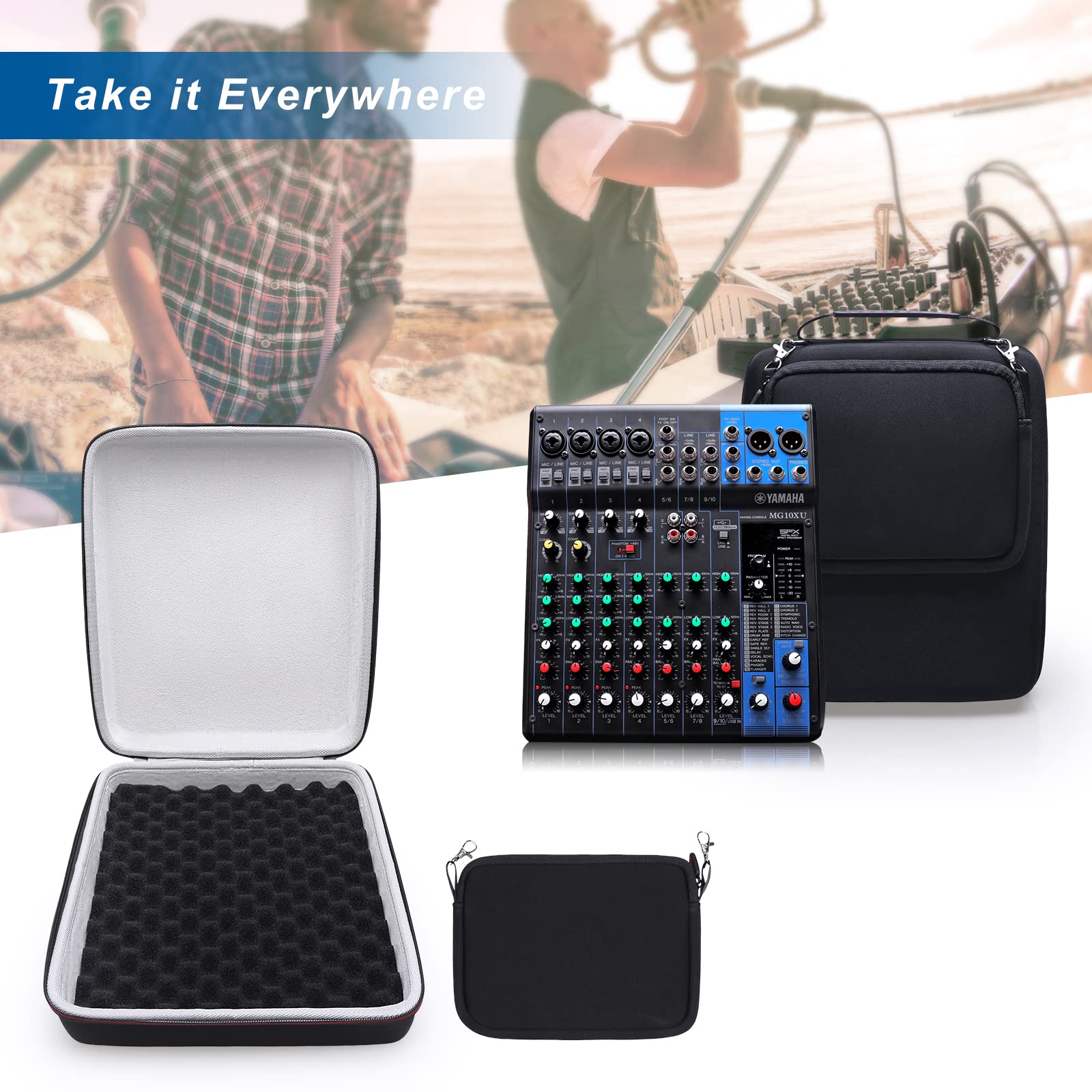 XANAD Hard Case for YAMAHA MG10XU or MG10 or MG0610-Input Stereo Mixer with Small Storage Cover - Carrying Storage Bag